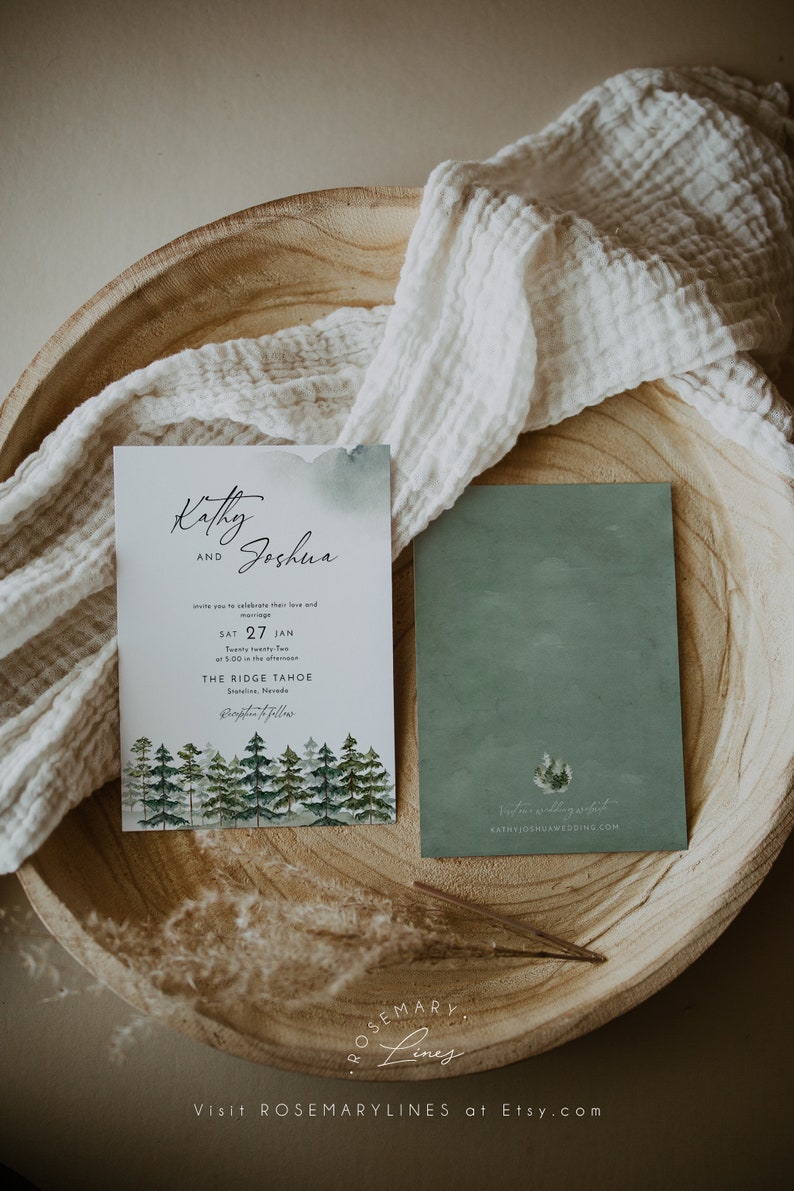 Pine Wedding Invitation Set Template Pine Forest Wedding - Etsy