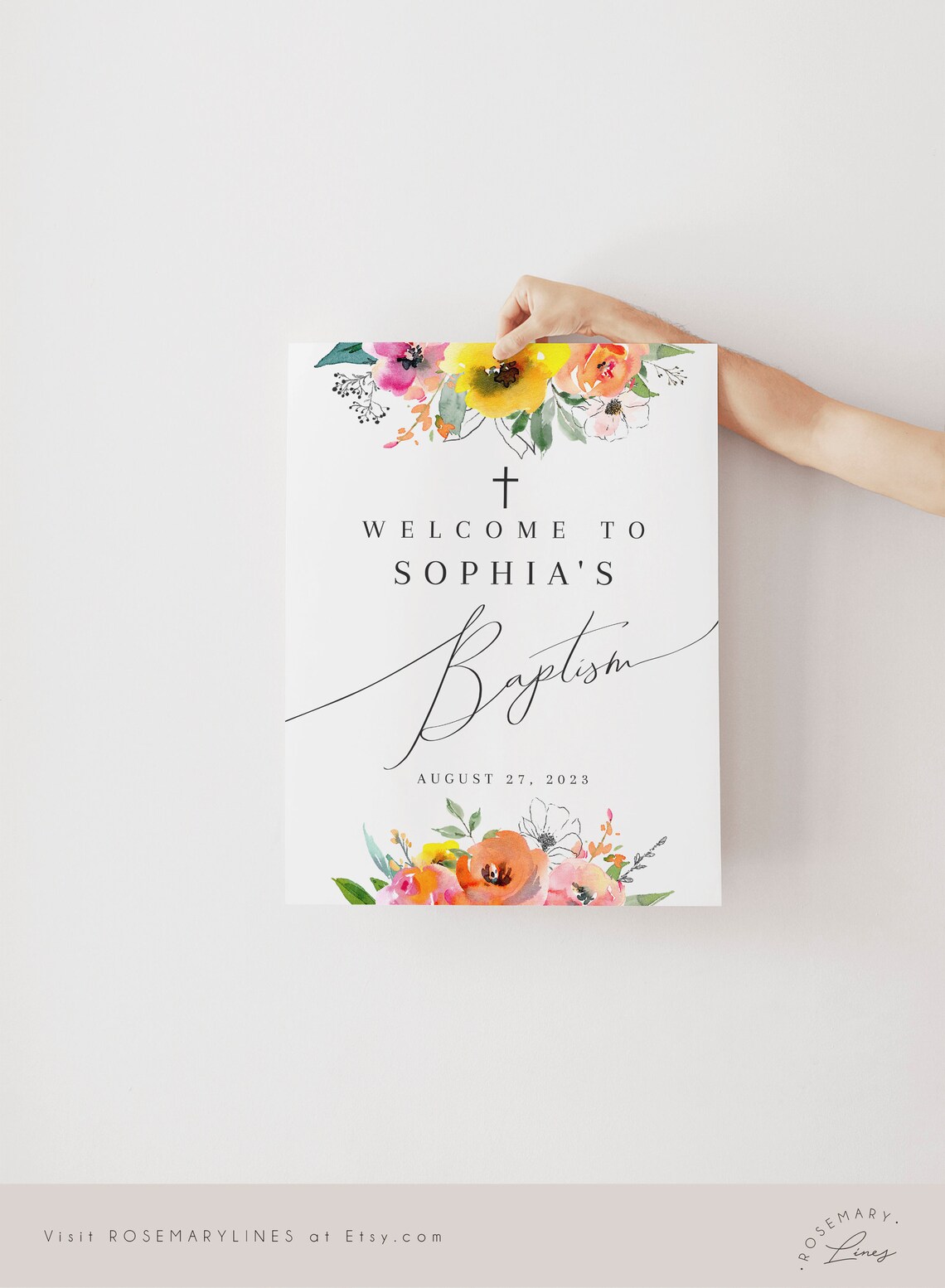 Summer Floral Baptism Welcome Sign Template Coral Blush | Etsy