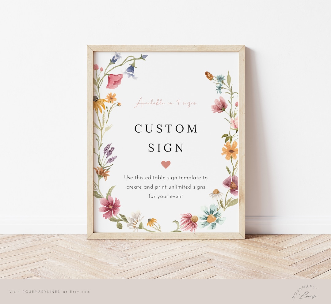 Wildflower Custom Sign Template, Bright Floral Wedding Signs, Spring ...