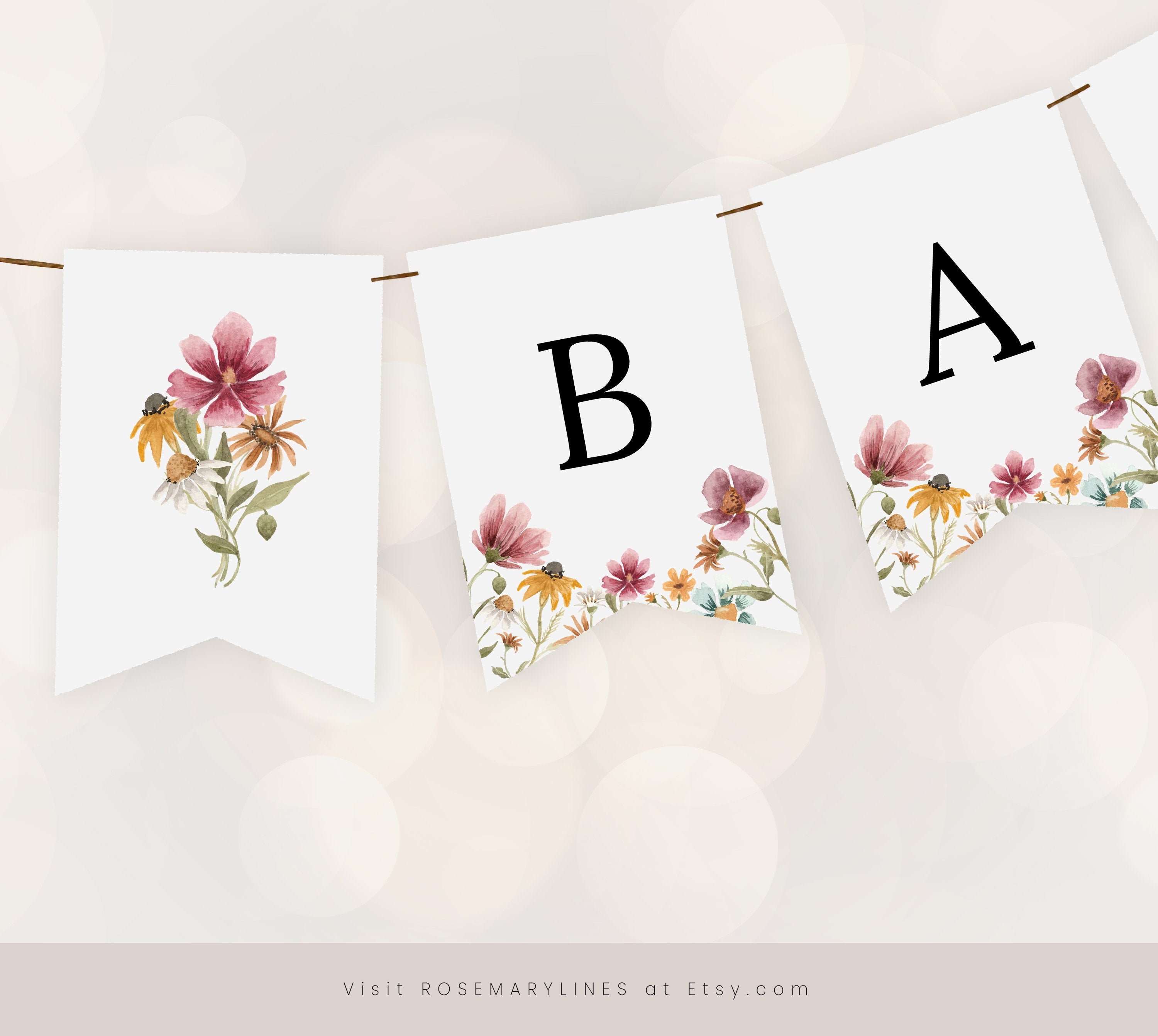Wildflower Baby Shower Banner Banner Template Bright Floral - Etsy