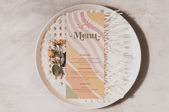 Retro Wedding Menu Template 70s Printable Menu Peach Blush - Etsy