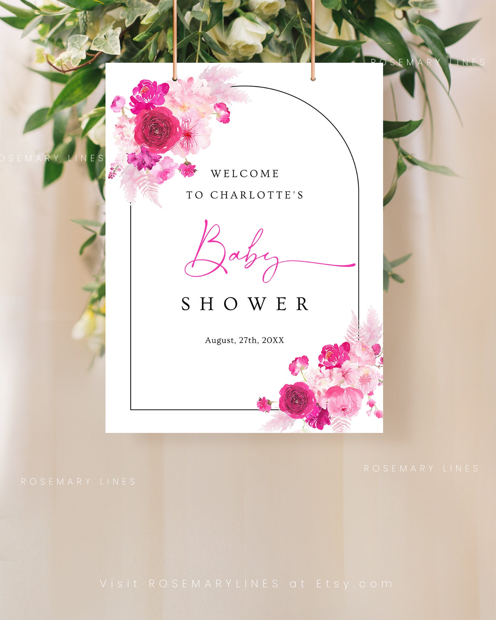 Hot Pink Baby Shower Welcome Sign Template, Pink Floral Welcome Sign ...