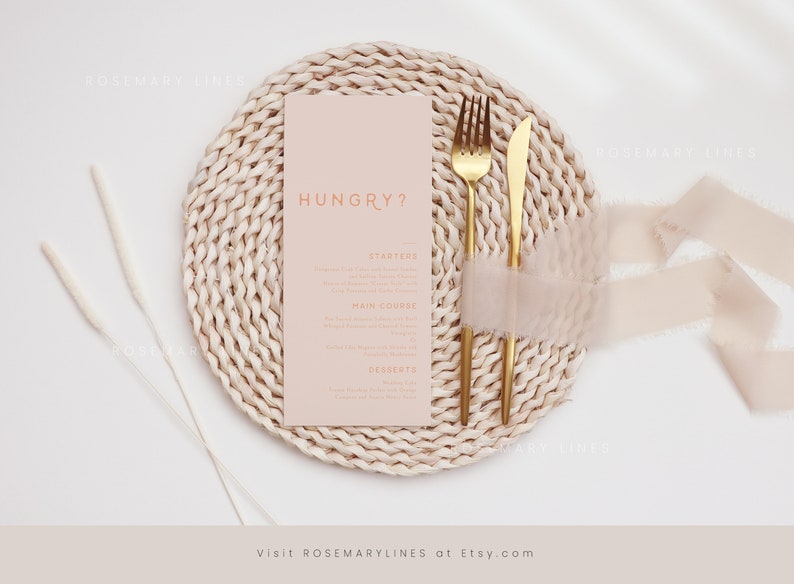 Peach Menu Cards Coral Wedding Menu Template Pastel Bridal - Etsy