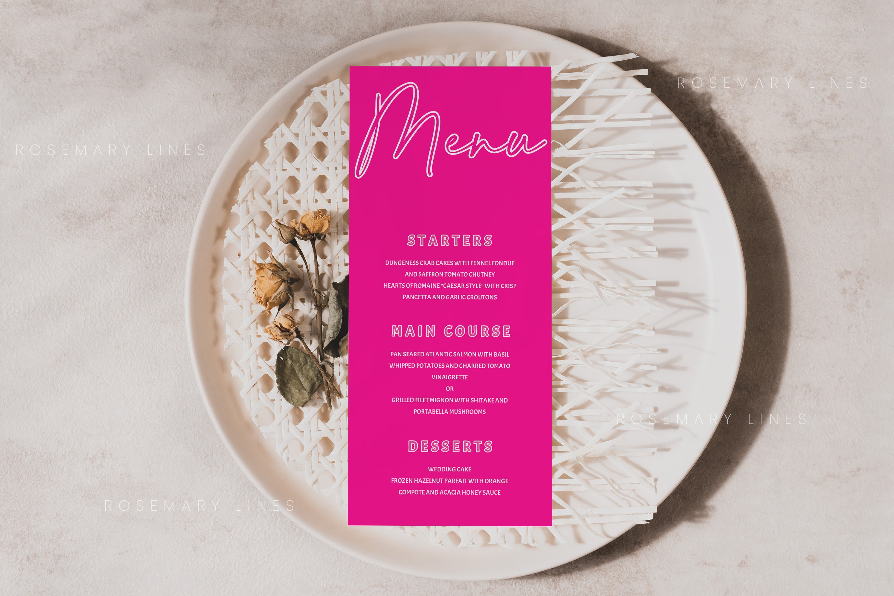 Modern Hot Pink Menu Template, Pink Wedding Menu, Bright Pink Bridal ...