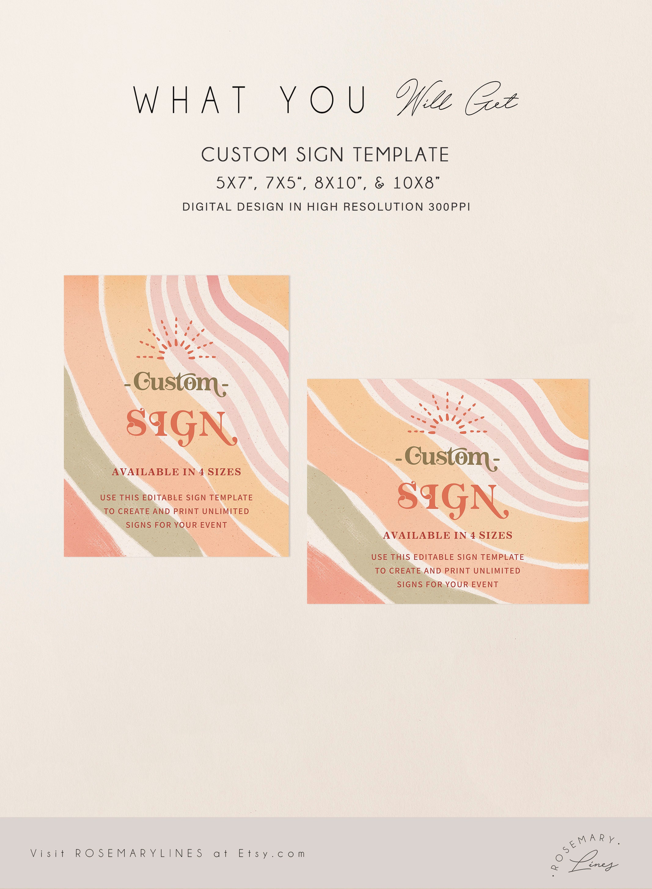 Retro Custom Sign Template, Boho 70s Wedding Signs, Pastel Personalized ...