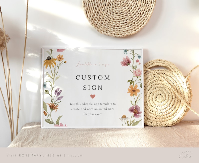 Wildflower Custom Sign Template, Bright Floral Wedding Signs, Spring ...