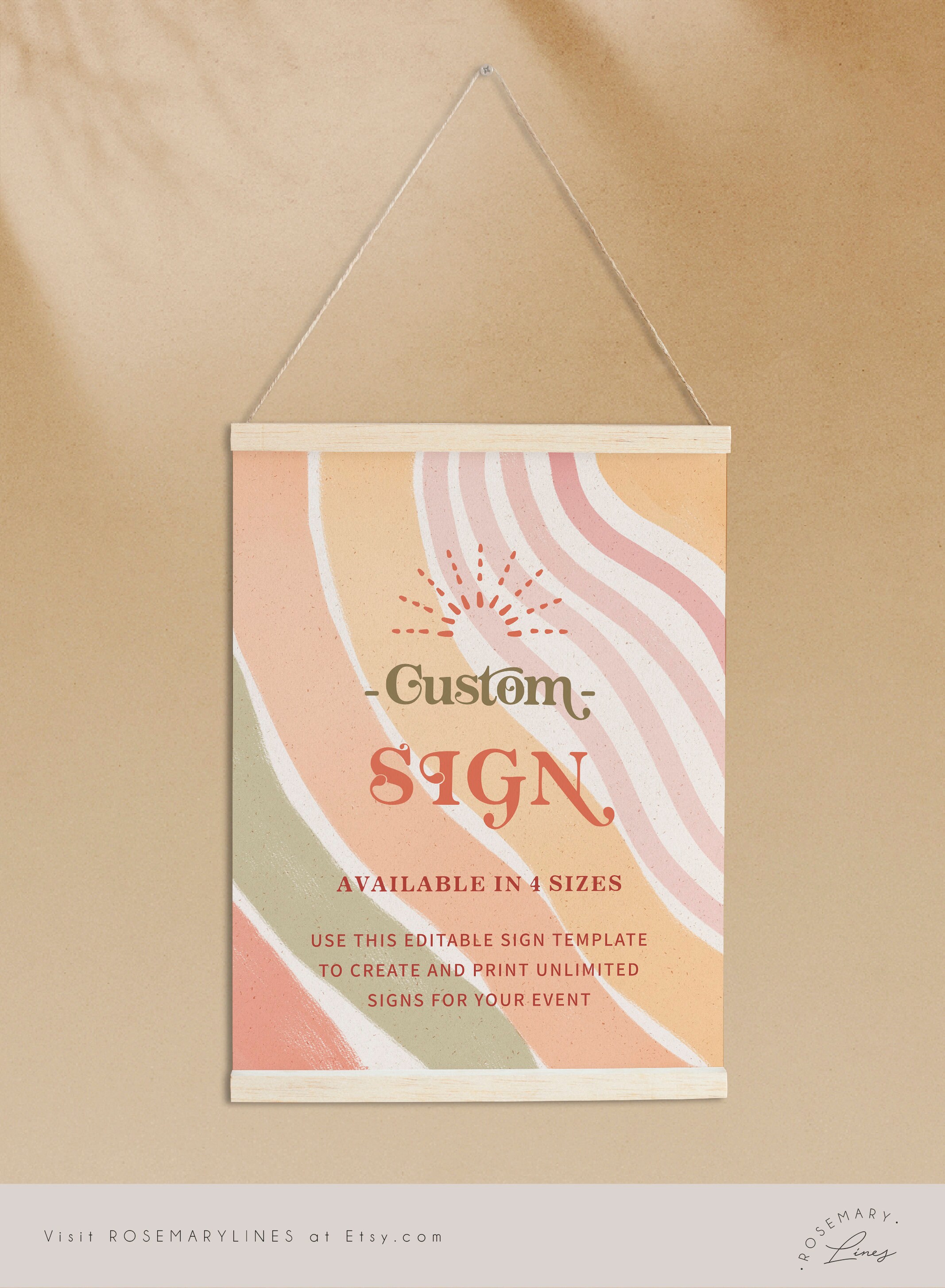 Retro custom sign template boho 70s wedding signs pastel | Etsy