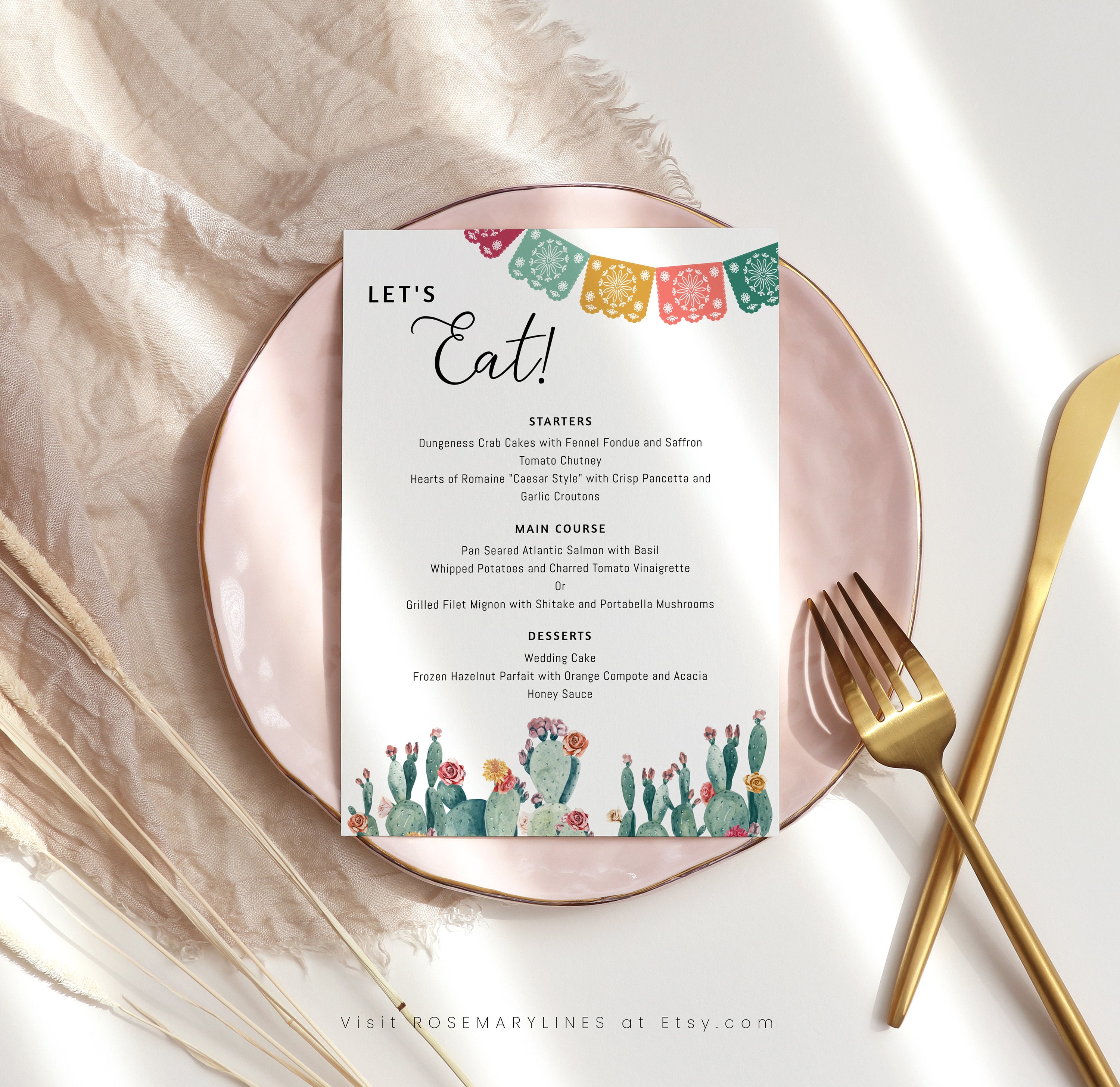 Fiesta Menu Template Prickly Pear Cactus Wedding Menu Cards | Etsy