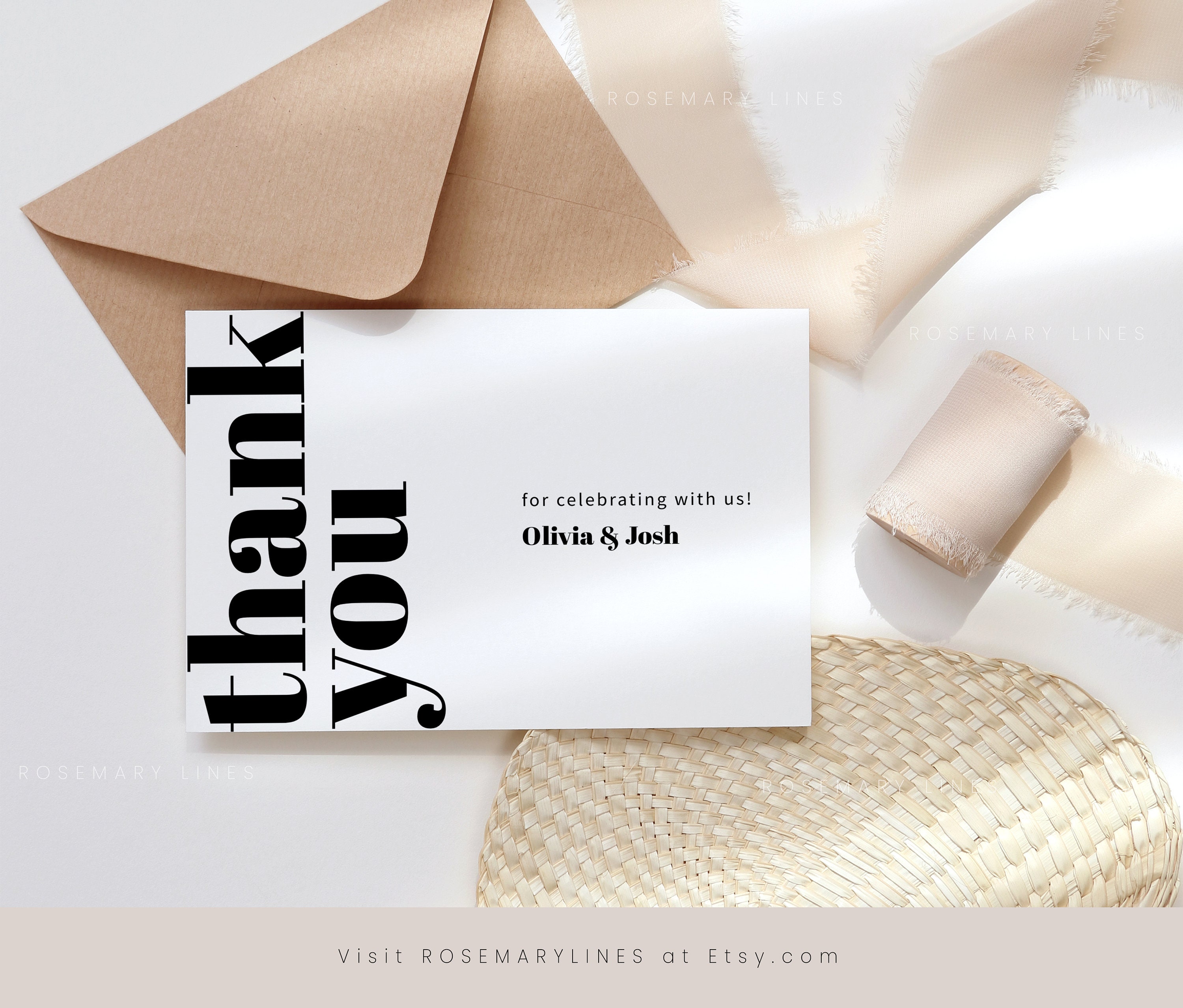 Modern Thank You Card Template, Bold Typography Retro Wedding Thank You ...
