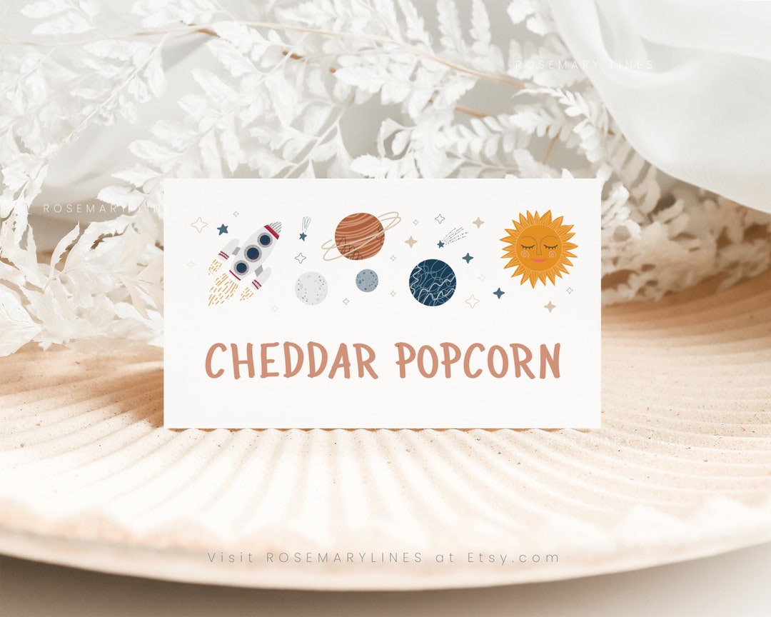Outer Space Food Labels, Galaxy Solar System Buffet Card Template, Sun ...