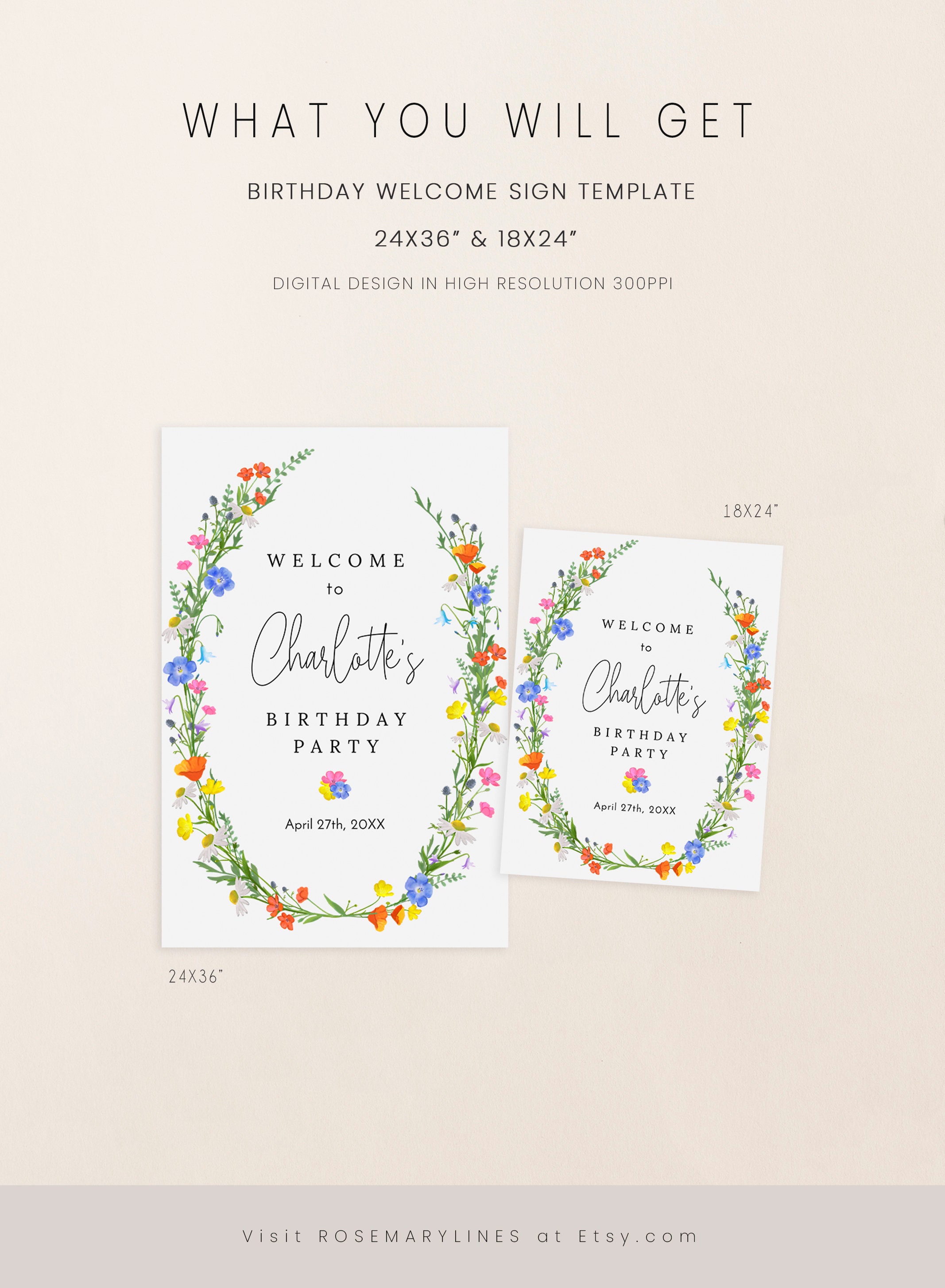 Wildflower Welcome Sign Template Spring Colorful Boho Floral | Etsy