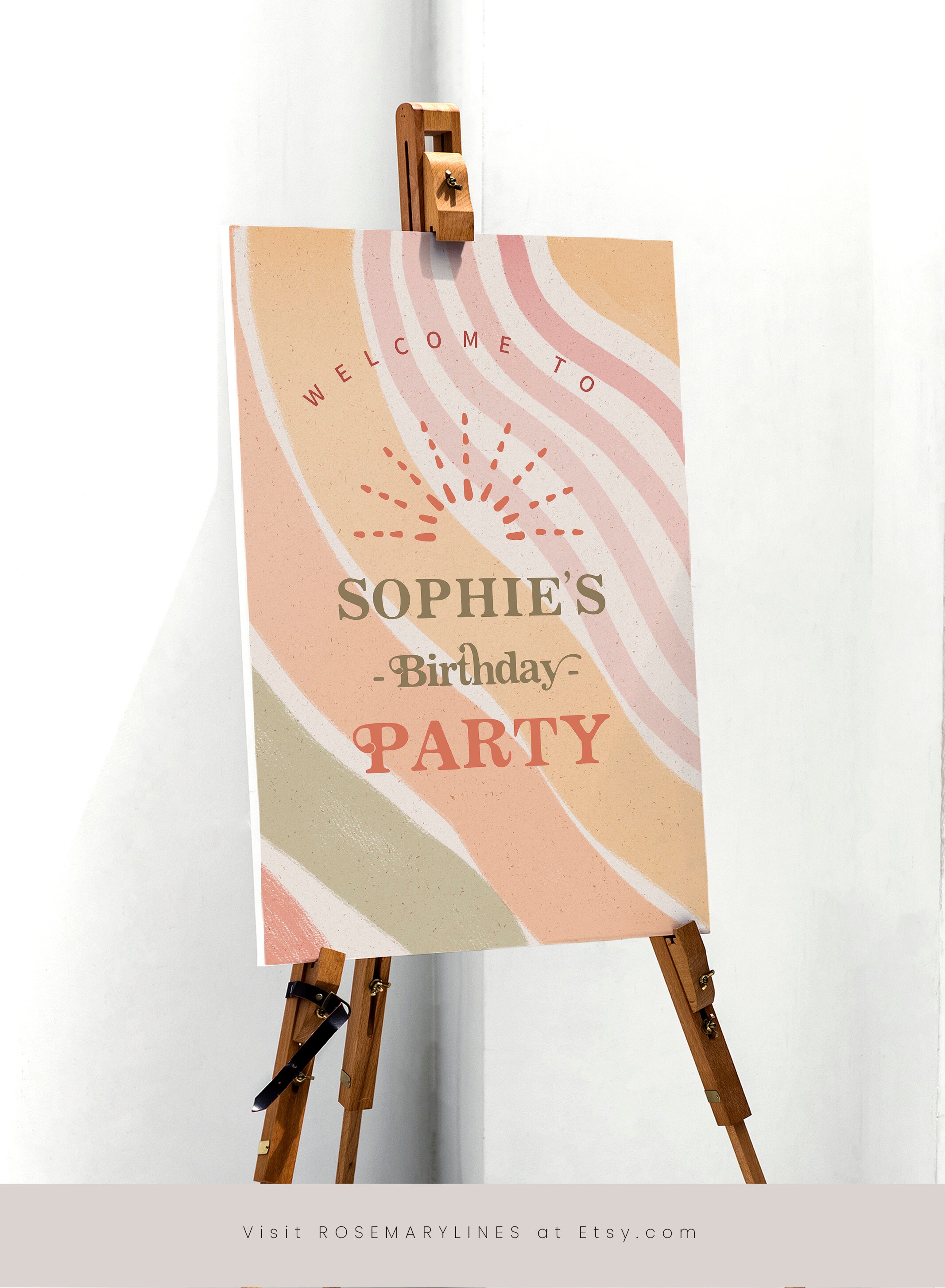 Retro Birthday Welcome Sign Template Peach Groovy Welcome - Etsy