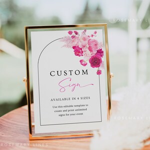 Hot Pink Custom Signs, Blush Bubblegum Pink Floral Custom Sign Template ...