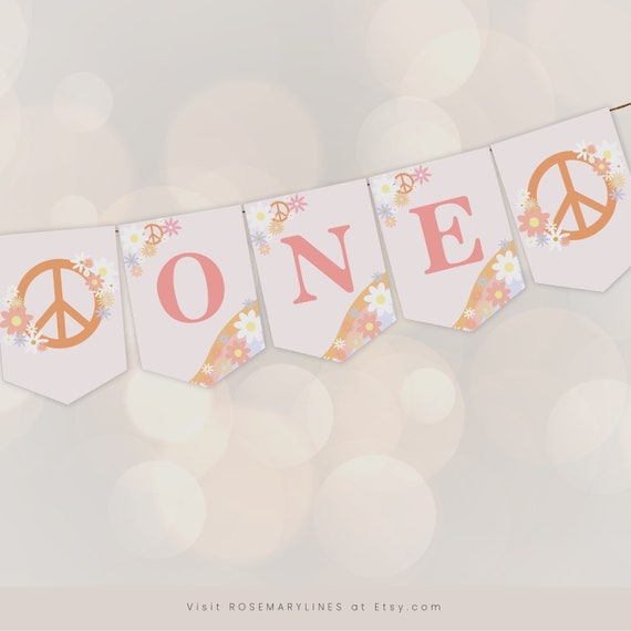Retro Groovy Banner Template Peace Love High Chair Banner | Etsy