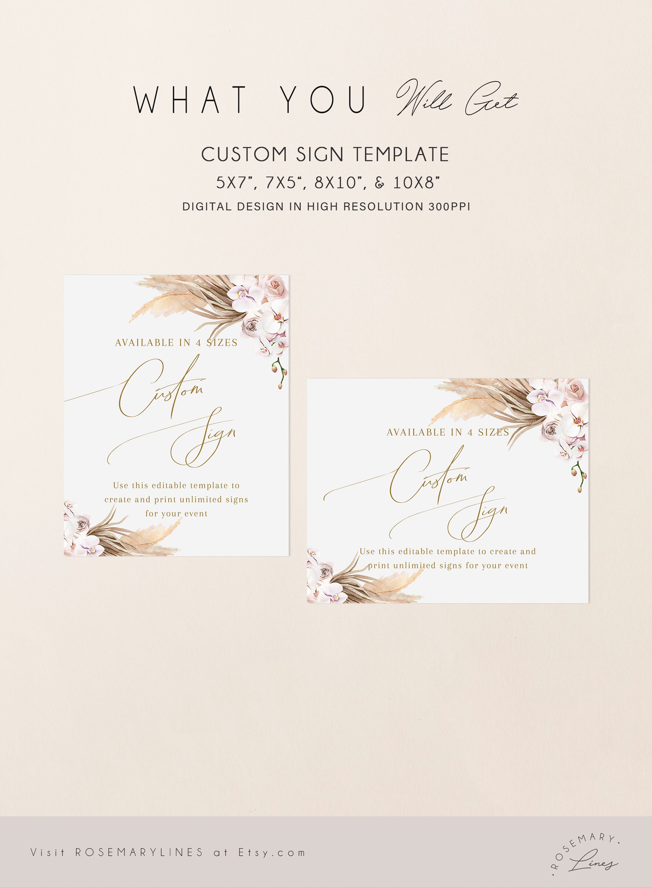 Tropical boho custom sign template pampas grass custom sign | Etsy