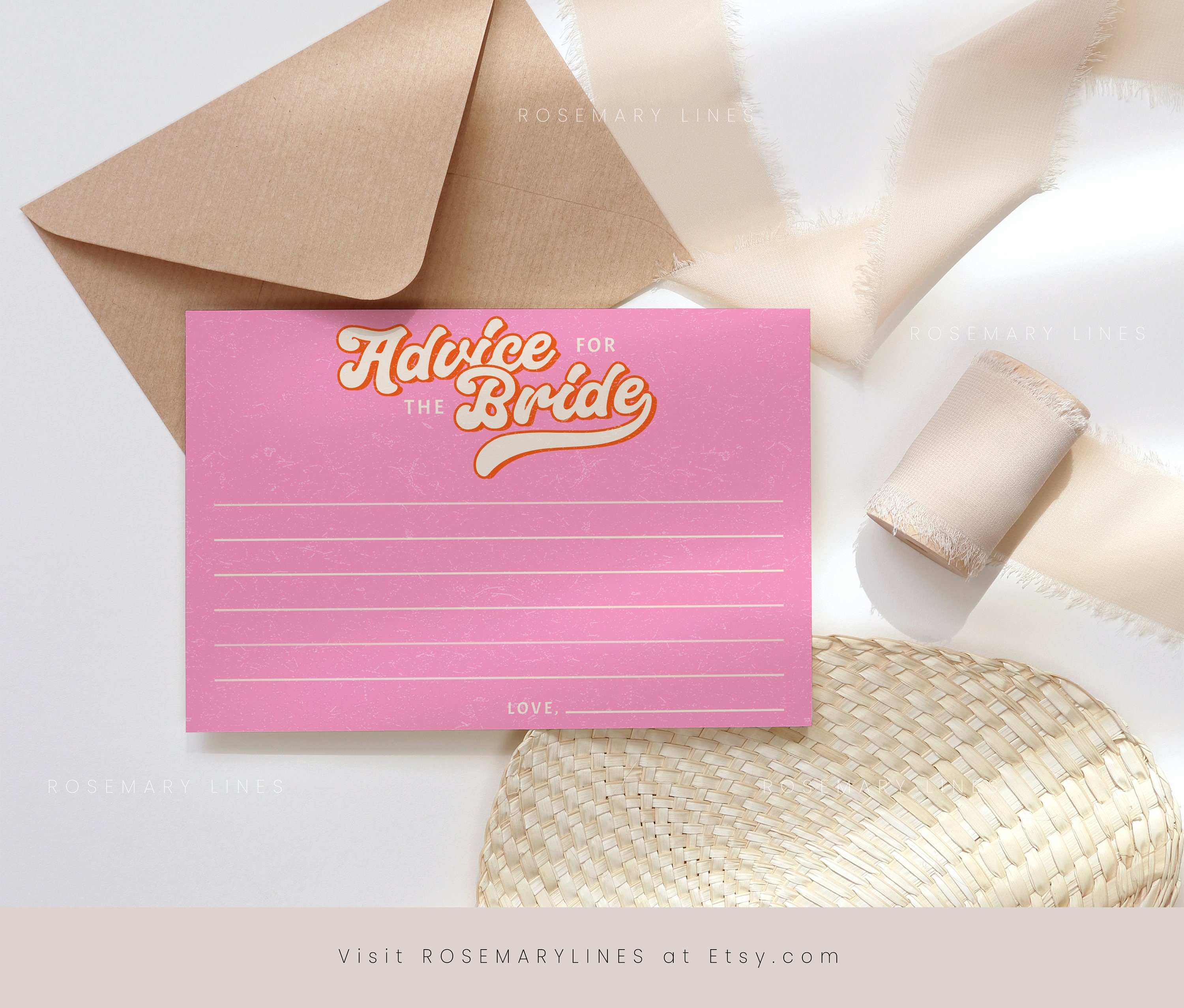 Retro Advice Card Template Hot Pink Orange Bridal Shower | Etsy