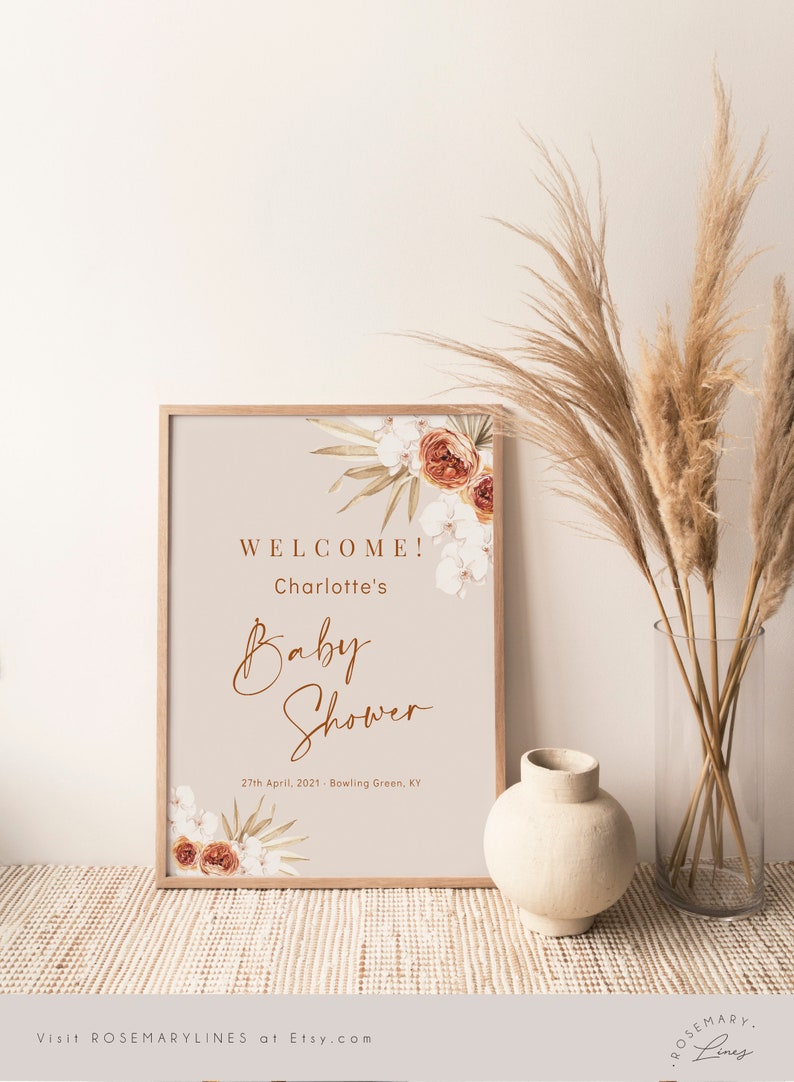 Burnt Orange Boho Baby Shower Welcome Sign Template Pampas - Etsy