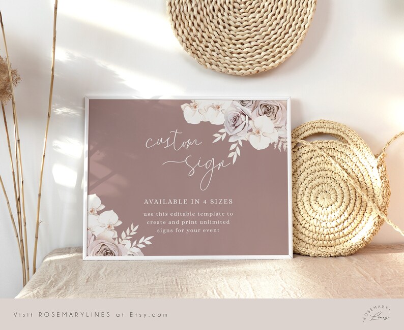 Dusty Rose Custom Sign Template Boho Mauve Wedding Signs | Etsy