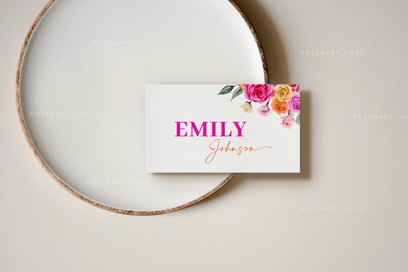Pink Orange Place Card Template, Hot Pink Floral Wedding Name Cards ...