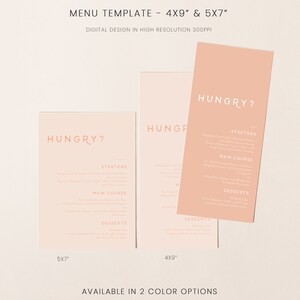 Peach Menu Cards, Coral Wedding Menu Template, Pastel Bridal Shower ...