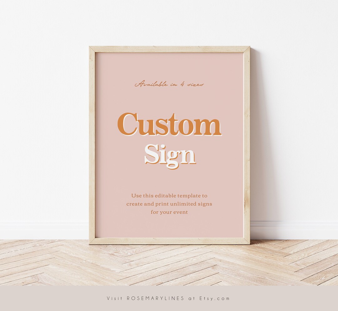 Retro Custom Sign Template, Blush Orange Peach Editable Sign, Dusty ...