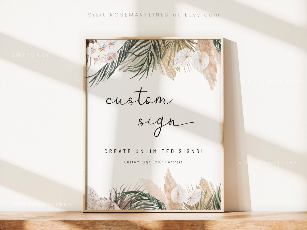 Boho Tropical Custom Sign Printable, Pampas Grass Wedding Signs, Palm ...
