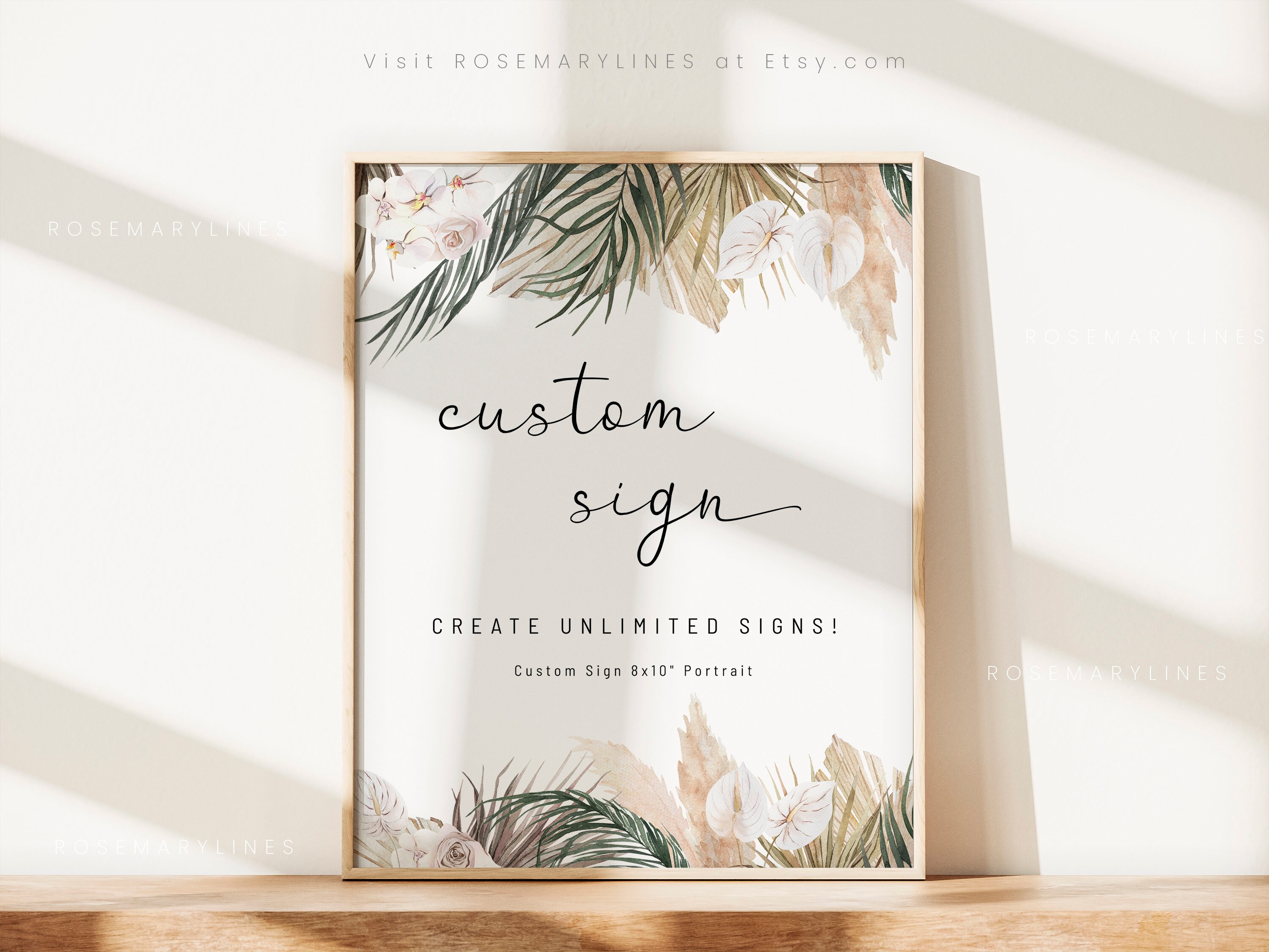 Boho Tropical Custom Sign Printable Pampas Grass Wedding - Etsy