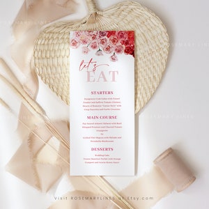 Pink and Red Menu Template, Floral Wedding Menu, Hot Pink Menu Card ...
