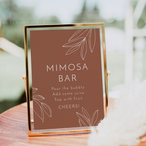 Terracotta Mimosa Bar Sign Template, Minimal Leaves Boho Rust Wedding ...