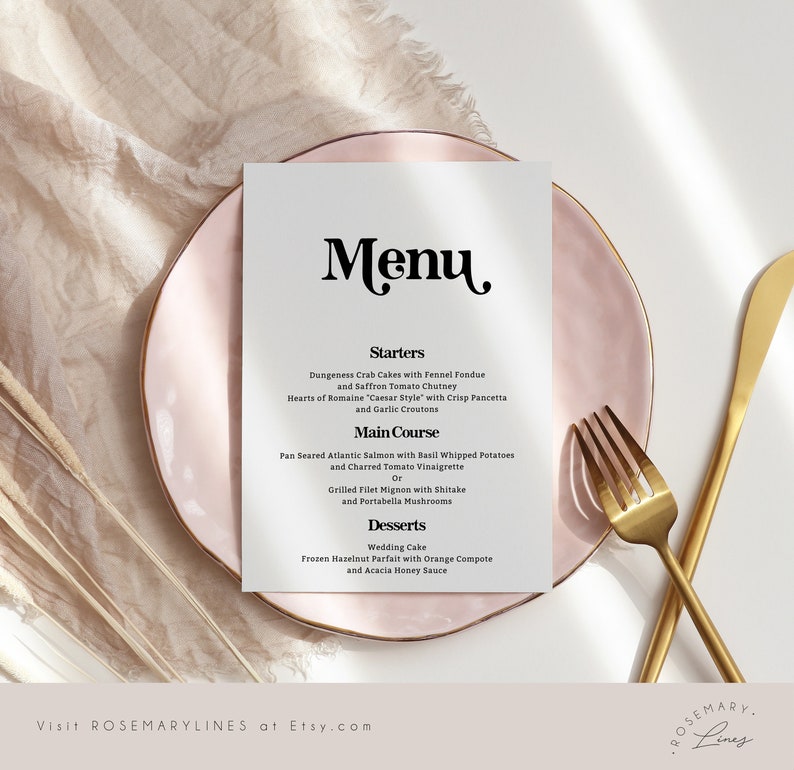 Retro Wedding Menu Template Boho Menu Template 60s 70s Menu - Etsy