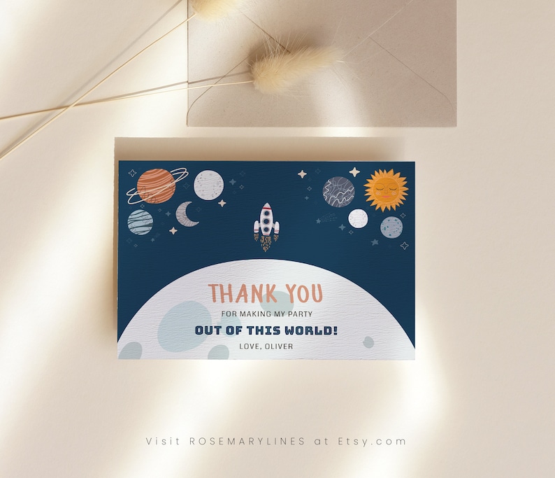 Outer Space Birthday Thank You Card Template Galaxy Solar - Etsy