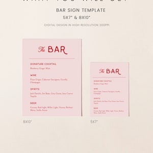 Pink and Red Bar Menu Sign Template, Mid Century Modern Retro Wedding ...