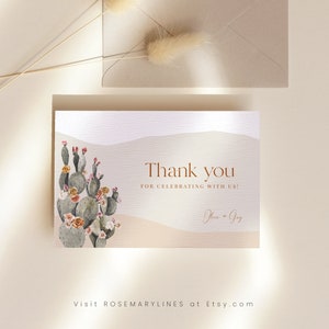 Desert Thank You Card Template, Cactus Wedding Thank You Cards, Earthy ...