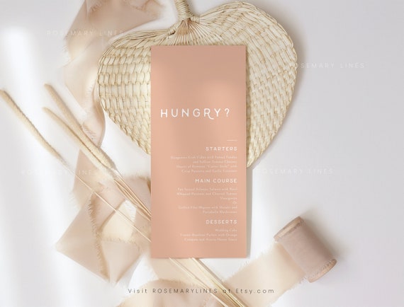 Peach Menu Cards Coral Wedding Menu Template Pastel Bridal - Etsy