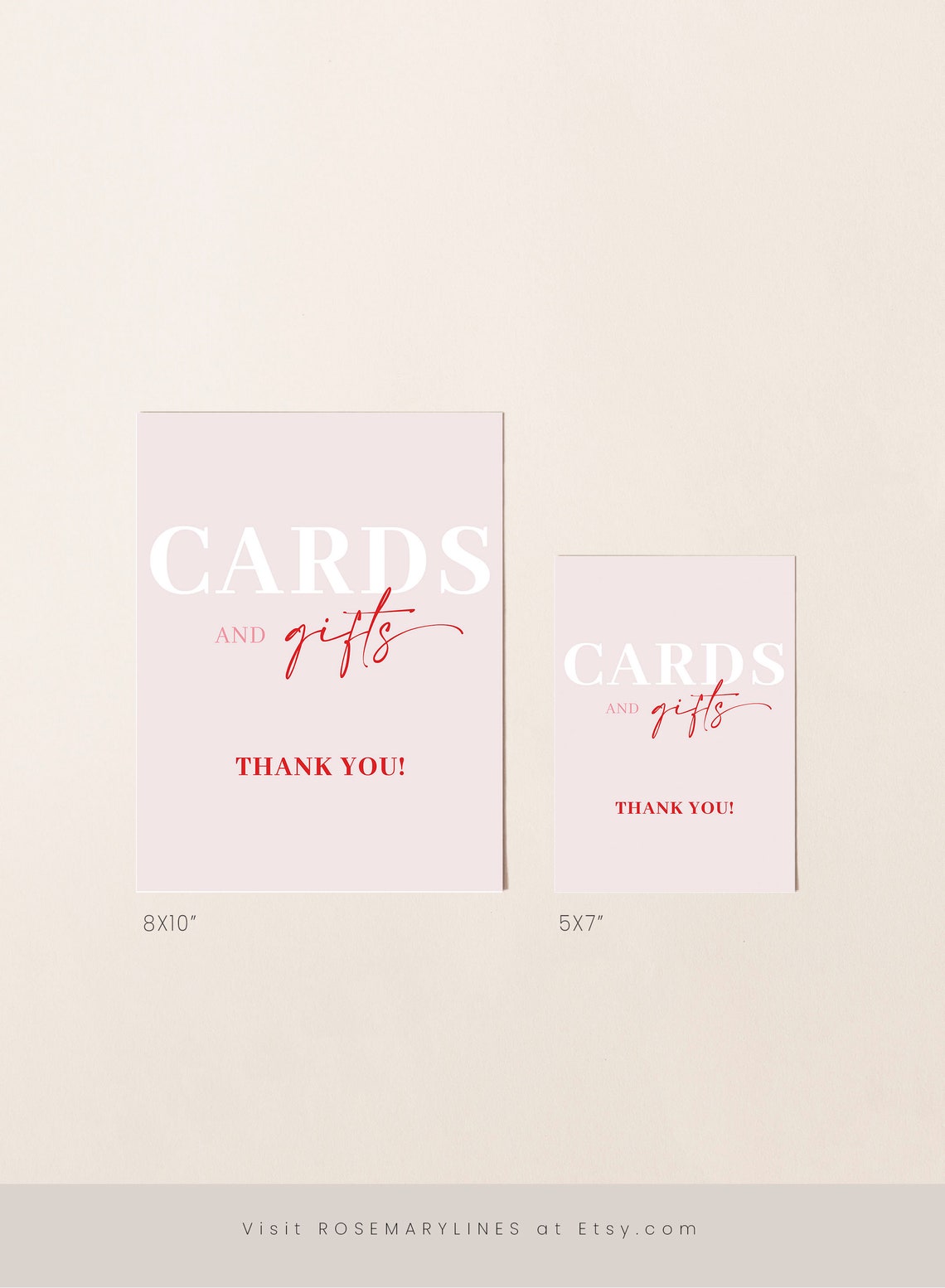 Blush Pink and Red Cards and Gifts Sign Template Hot Pink | Etsy