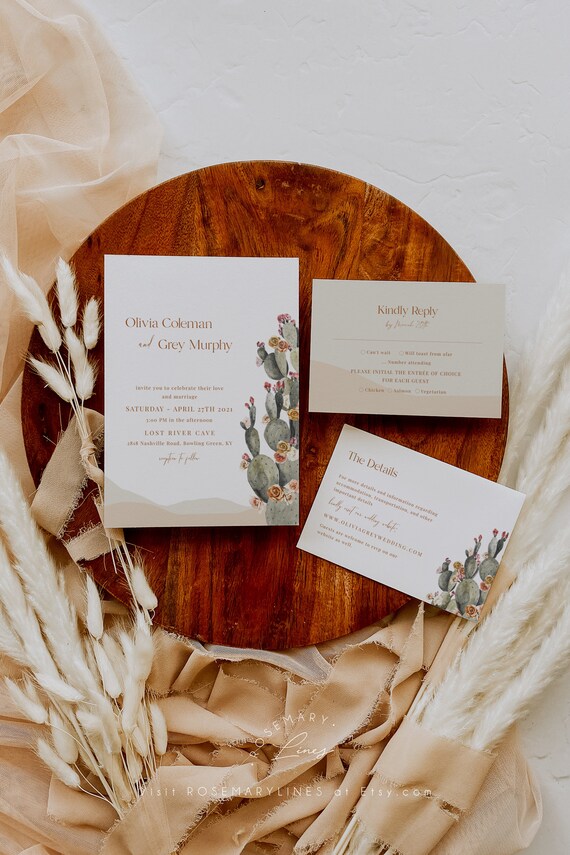 Desert Wedding Invitation Template Cactus Wedding Invites | Etsy