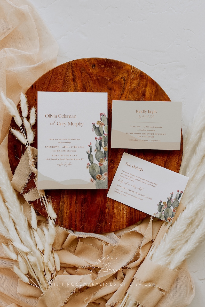 Desert Wedding Invitation Template, Cactus Wedding Invites Set, Earthy ...