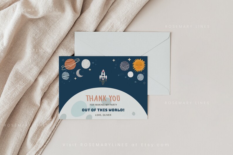 Outer Space Birthday Thank You Card Template Galaxy Solar - Etsy