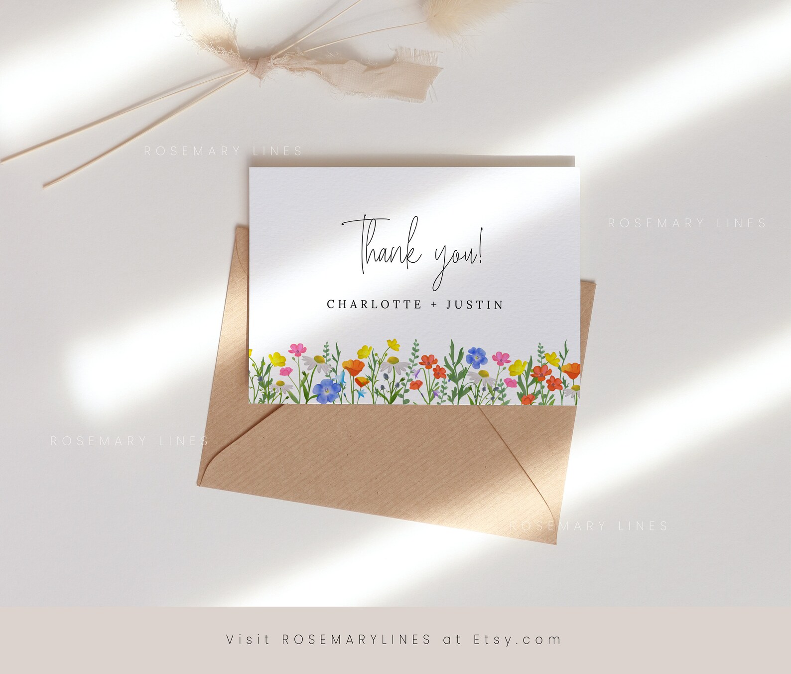 Wildflower Thank You Card Template Botanical Wildflowers | Etsy