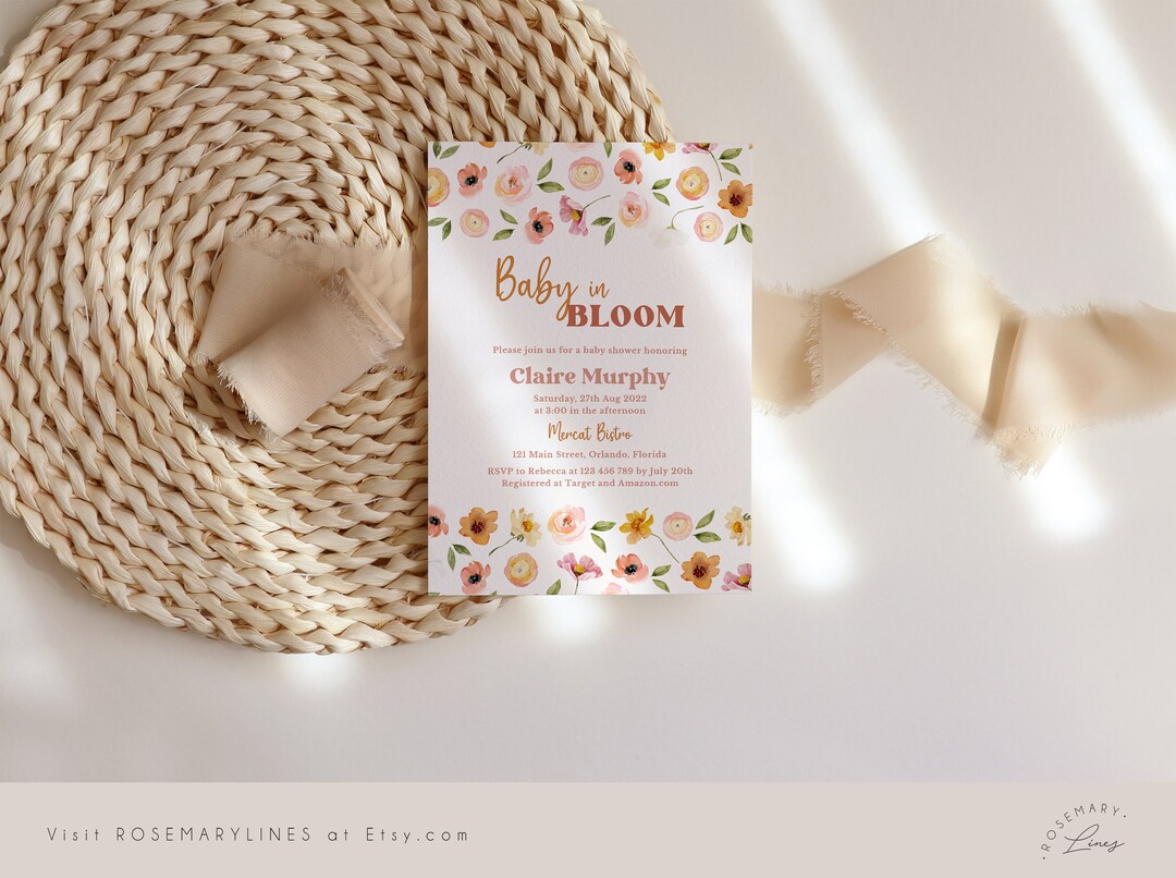 Spring Summer Colorful Floral Baby Shower Invitation Template, Bright ...