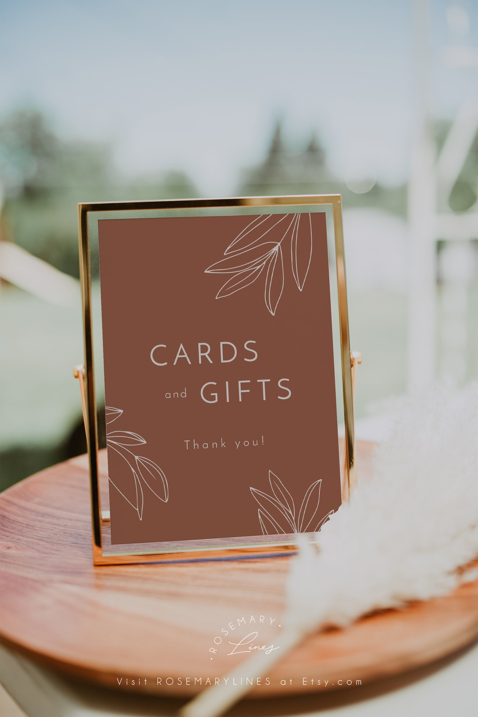 Terracotta cards and gifts sign template minimal leaves boho | Etsy