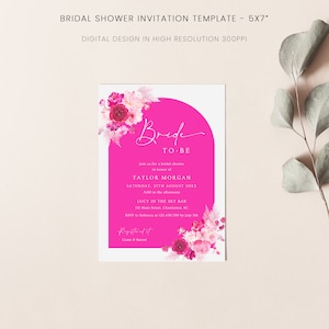 Hot Pink Bridal Shower Invitation Template, Blush Bubblegum Pink Floral ...