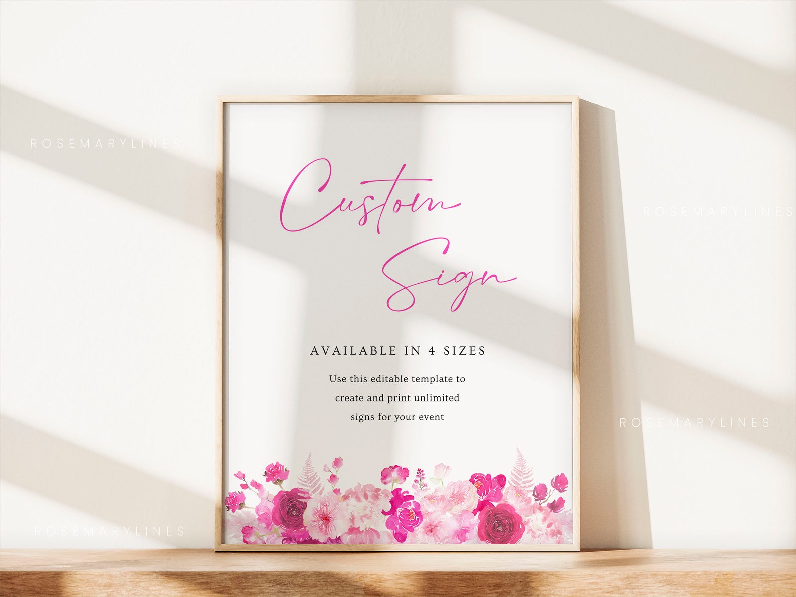 Hot Pink Custom Sign Template Blush Bubblegum Pink Floral - Etsy