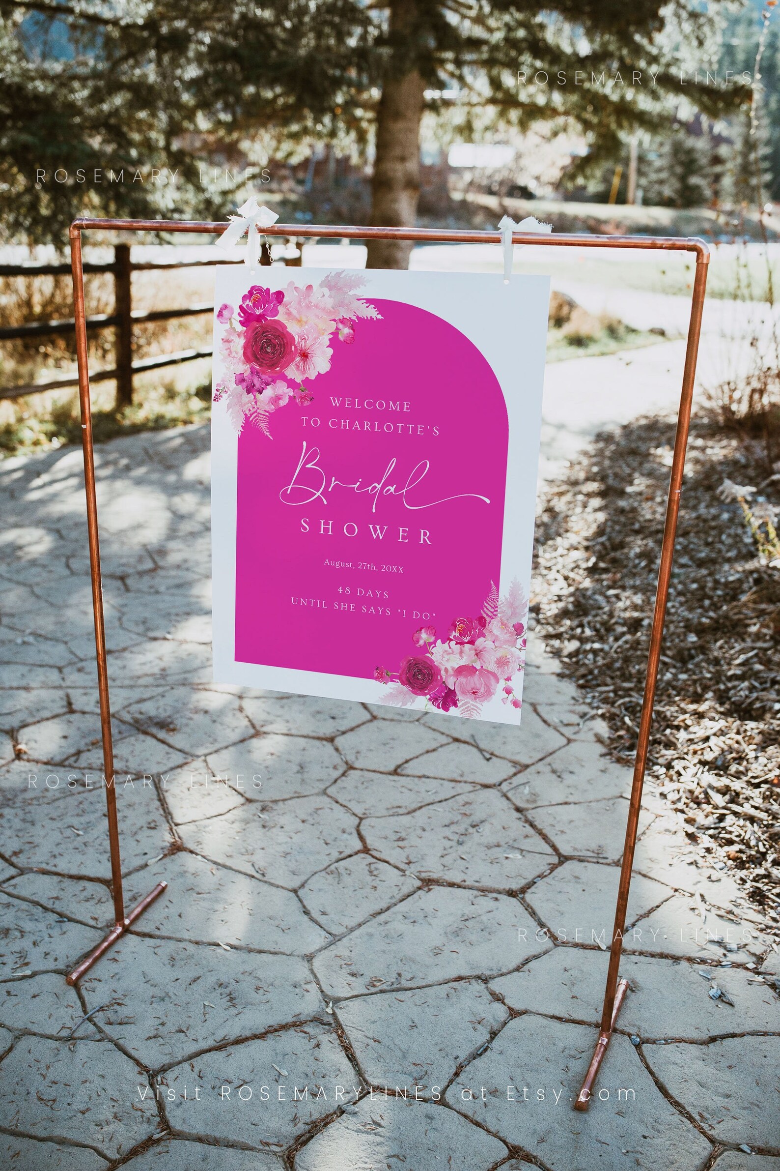Hot Pink Bridal Shower Welcome Sign Template Blush Bubblegum - Etsy
