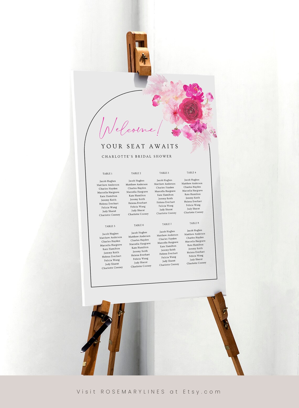 Hot Pink Floral Seating Chart Template, Blush Bubblegum Pink Seating ...