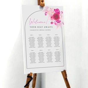 Hot Pink Floral Seating Chart Template, Blush Bubblegum Pink Seating ...