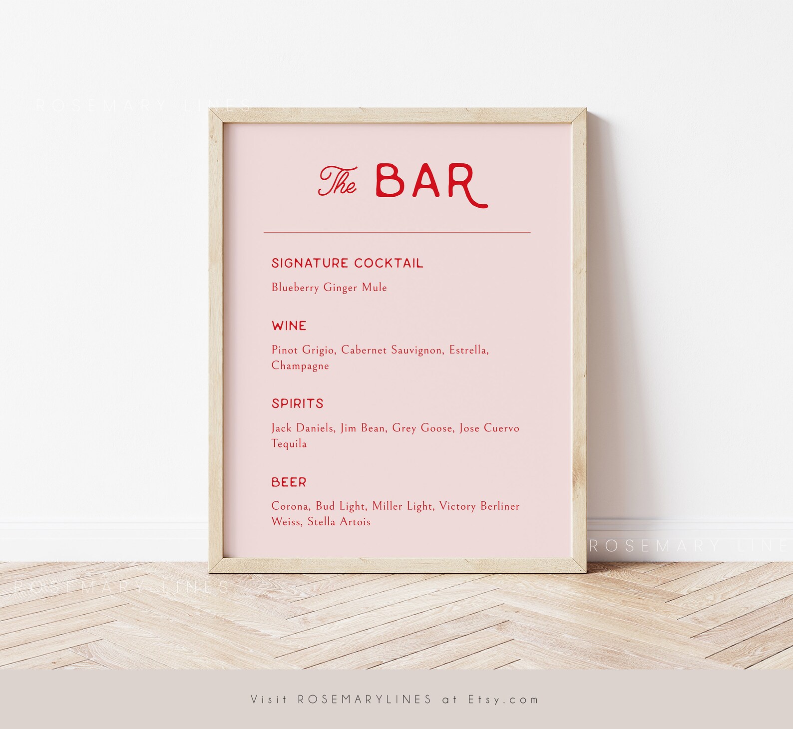 Pink and Red Bar Menu Sign Template Mid Century Modern Retro - Etsy