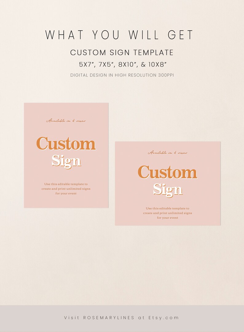 Retro Custom Sign Template Blush Orange Peach Editable Sign - Etsy