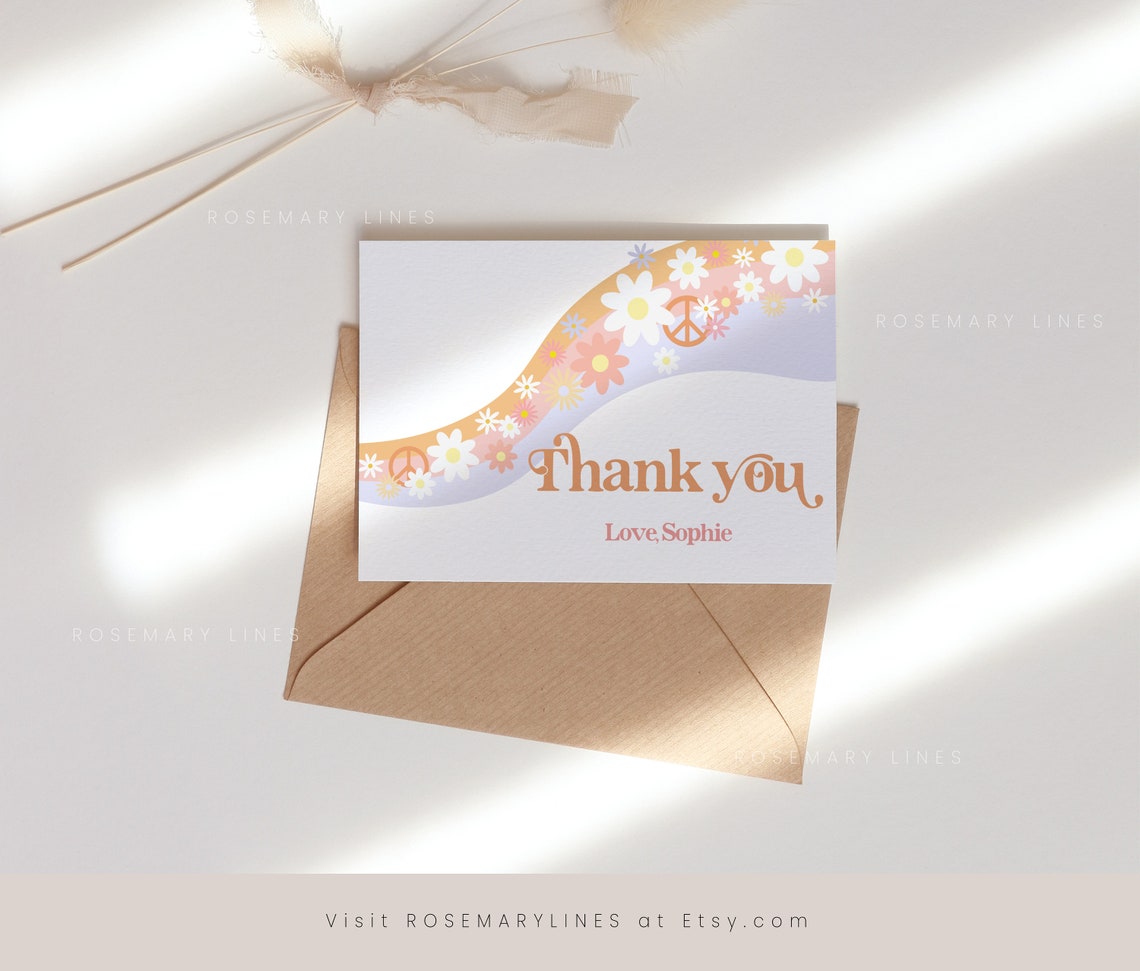 Peace Love Birthday Thank You Card Template Daisy Thank You | Etsy