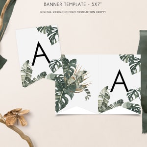 Tropical Palm Leaf Banner Template, Greenery Bridal Shower Banner ...